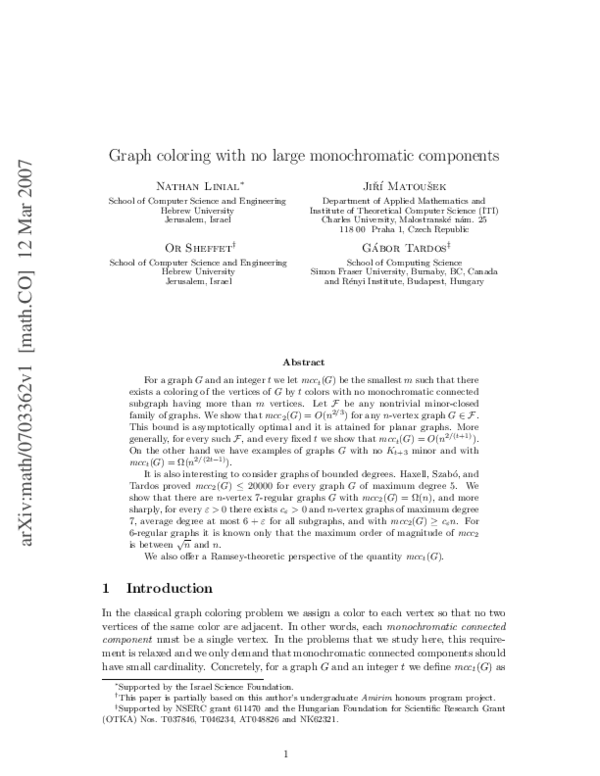 (PDF) Graph Colouring with No Large Monochromatic Components
