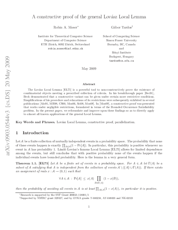 (PDF) A Constructive Proof of the General Lovasz Local Lemma