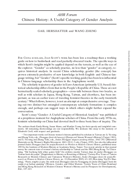 (PDF) Chinese History: A Useful Category of Gender Analysis