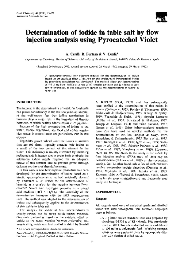 Pdf Determination Of Iodide In Table Salt By Flow Injection Analysis Using Pyrocatechol Violet