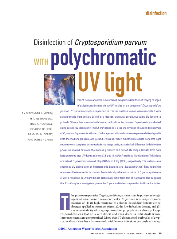 (PDF) Disinfection of Cryptosporidium parvum WITH polychromatic UV light