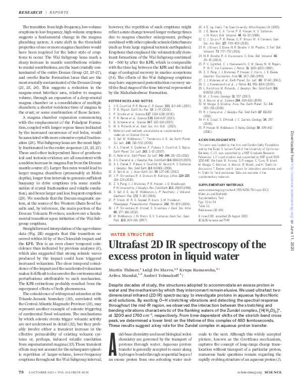 (PDF) Ultrafast 2D IR spectroscopy of the excess proton in liquid water
