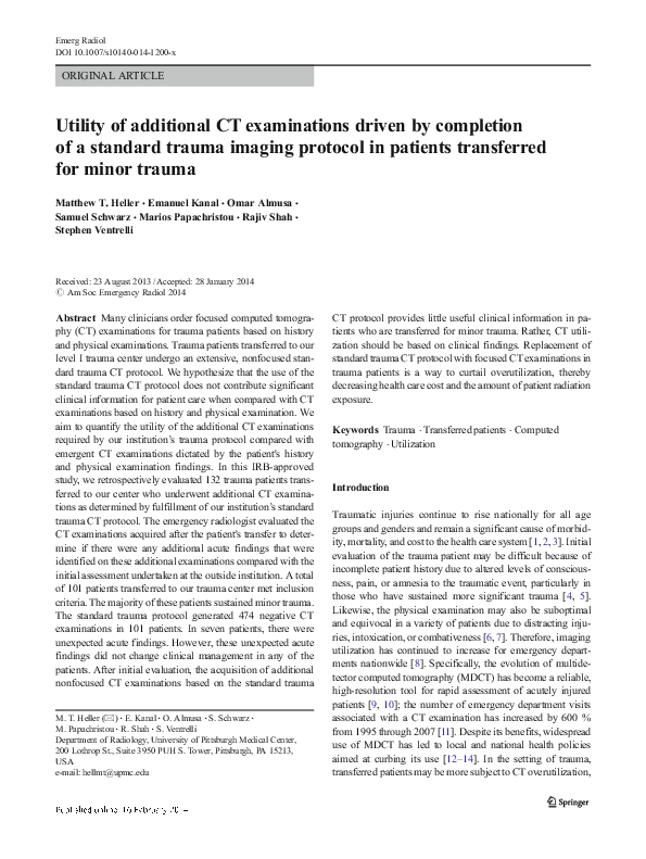 (PDF) Utility of additional CT examinations driven by completion of a ...