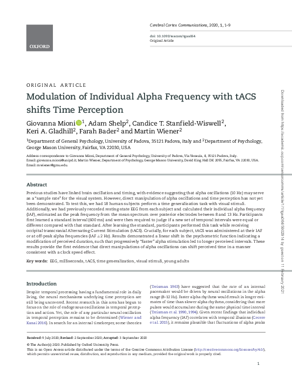(PDF) Modulation of Individual Alpha Frequency with tACS shifts Time ...