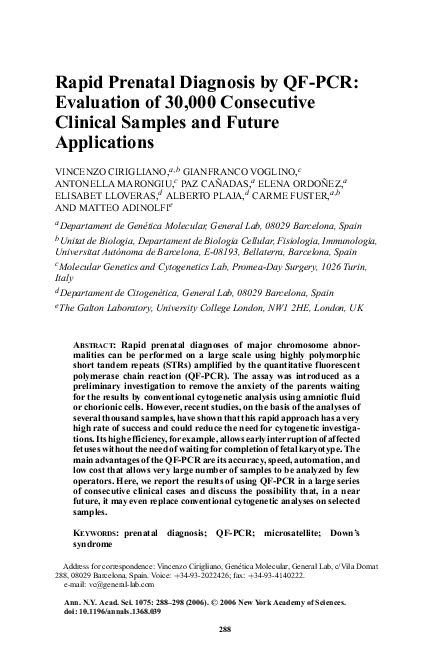 (PDF) Rapid Prenatal Diagnosis by QF-PCR: Evaluation of 30,000 ...