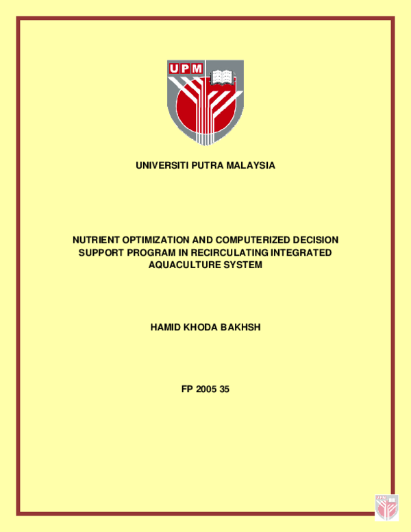 (PDF) Nutrient Optimization and Computerized Decision Support Program in Recirculating ...