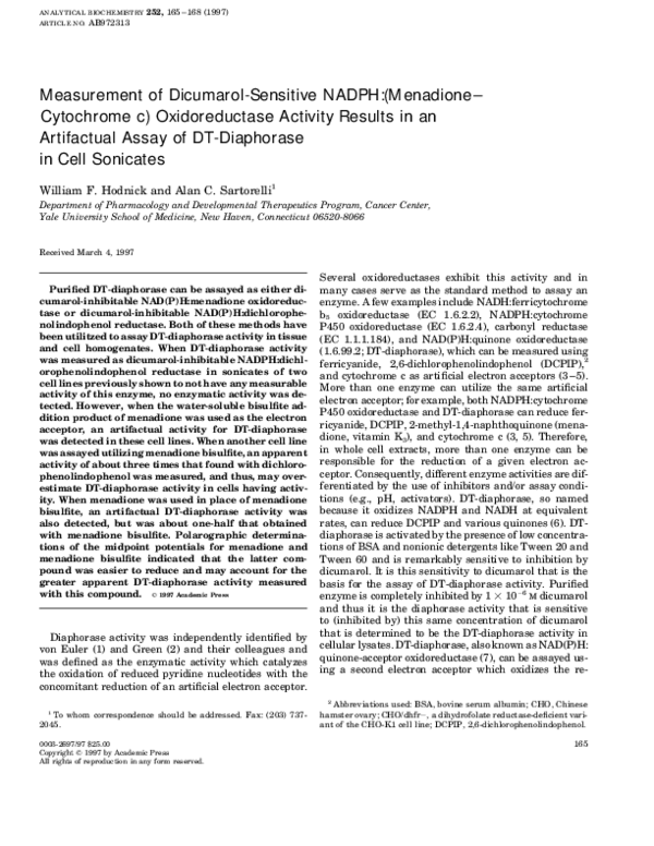 (PDF) Measurement of Dicumarol-Sensitive NADPH:(Menadione–Cytochrome c ...