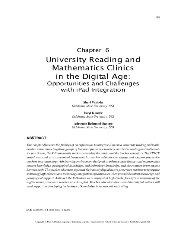 (PDF) University Reading and Mathematics Clinics in the Digital Age