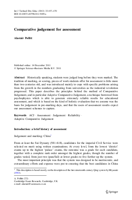 (PDF) Comparative judgement for assessment