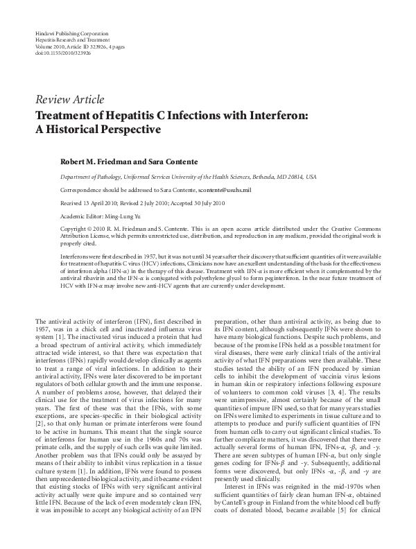 (PDF) Treatment of Hepatitis C Infections with Interferon: A Historical ...