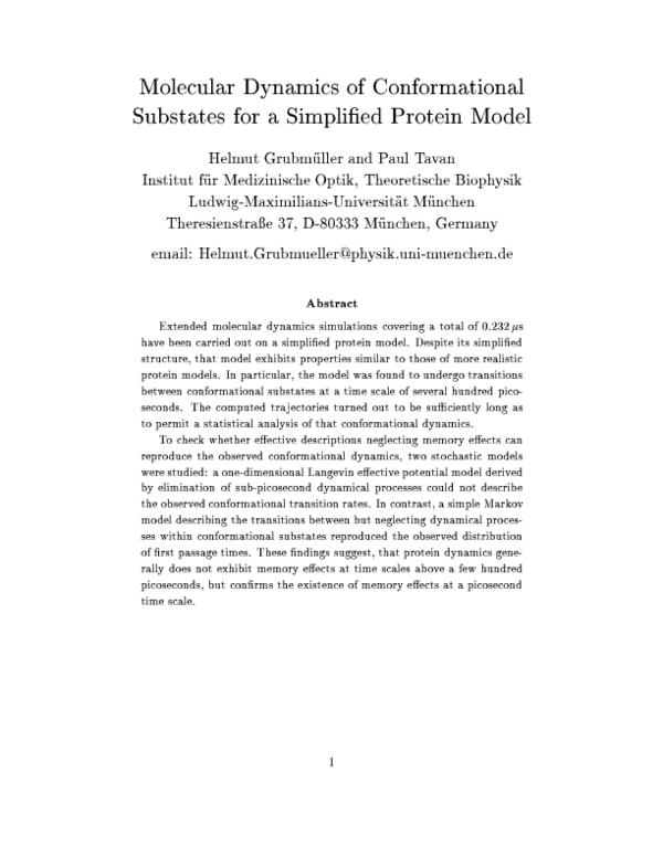(PDF) Molecular dynamics of conformational substates for a simplified ...