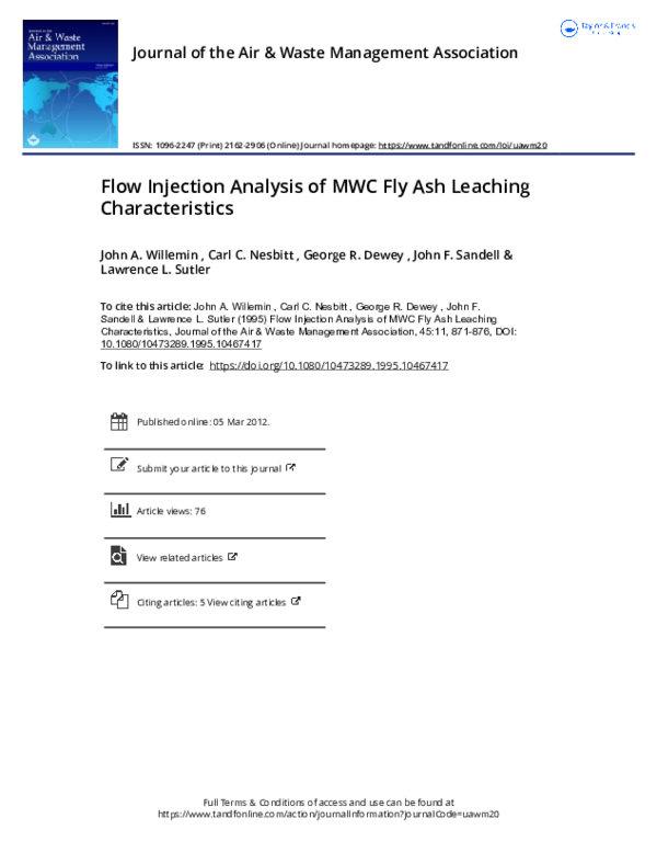 (PDF) Flow Injection Analysis of MWC Fly Ash Leaching Characteristics