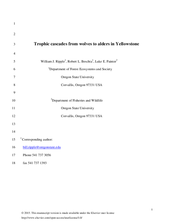 (PDF) Trophic cascades from wolves to alders in Yellowstone