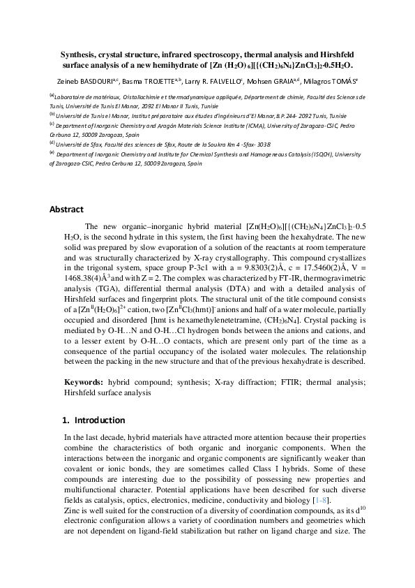 (PDF) Synthesis, crystal structure, infrared spectroscopy, thermal ...