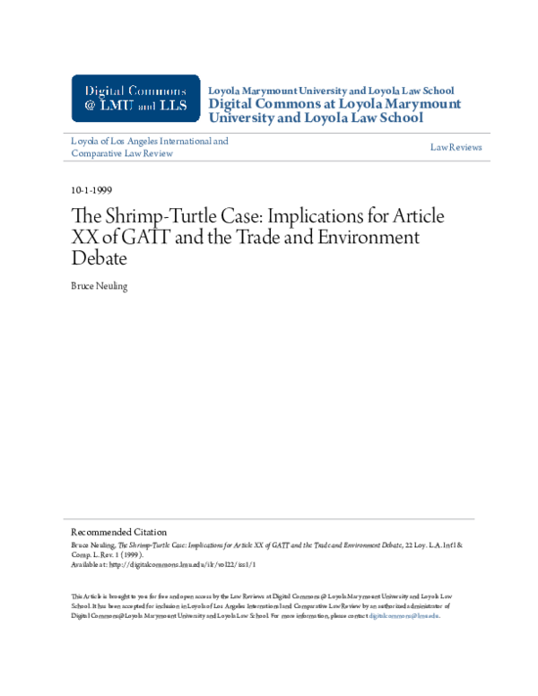 (PDF) The Shrimp-Turtle Case: Implications for Article XX of GATT and ...