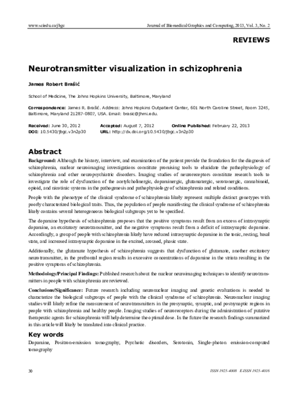 (PDF) Neurotransmitter visualization in schizophrenia