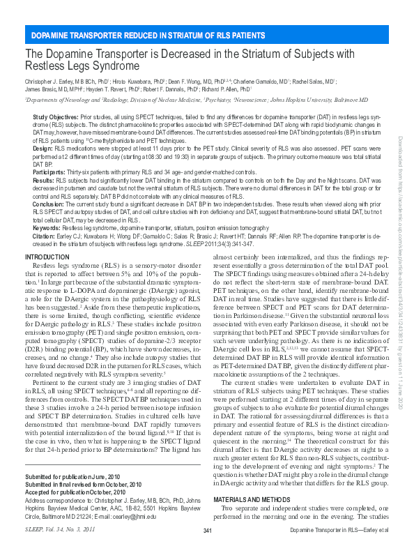 (PDF) The dopamine transporter is decreased in the striatum of subjects ...