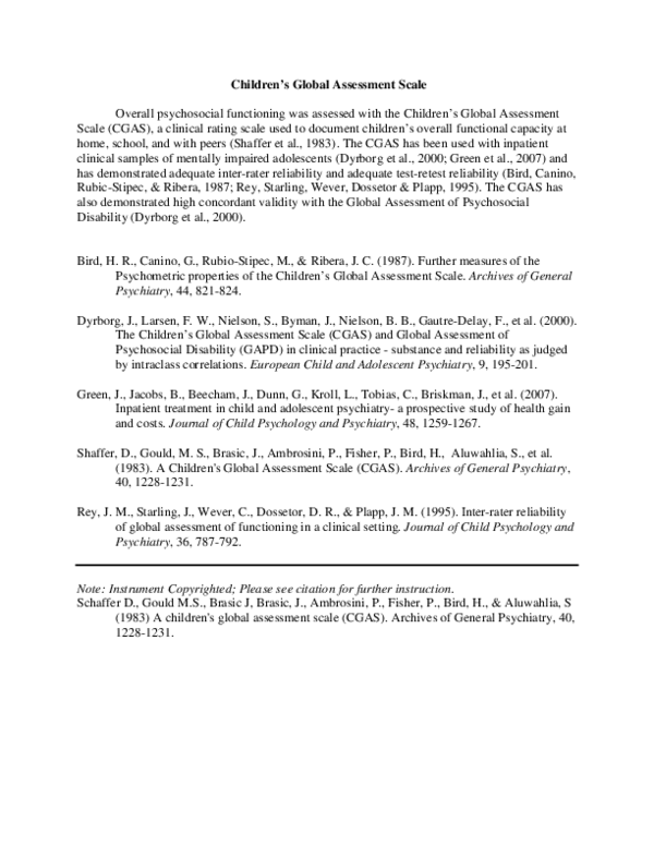 (PDF) Children’s Global Assessment Scale