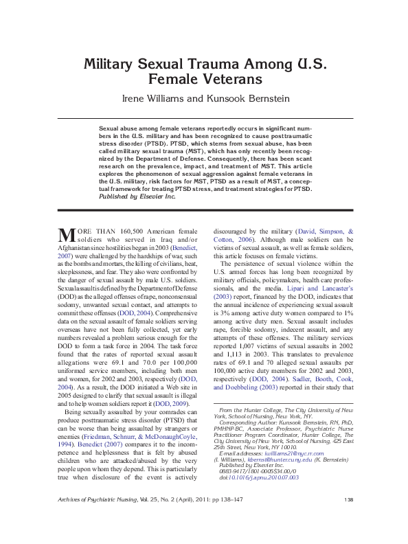 (PDF) Military Sexual Trauma Among U.S. Female Veterans
