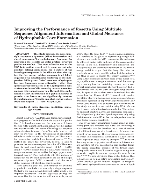 (PDF) Improving the performance of Rosetta using multiple sequence ...