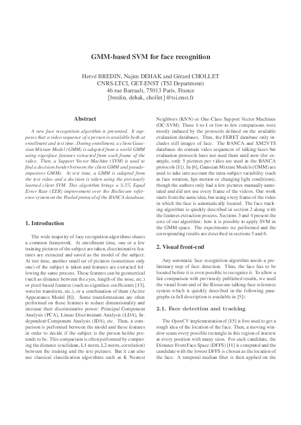 Pdf Gmm Based Svm For Face Recognition