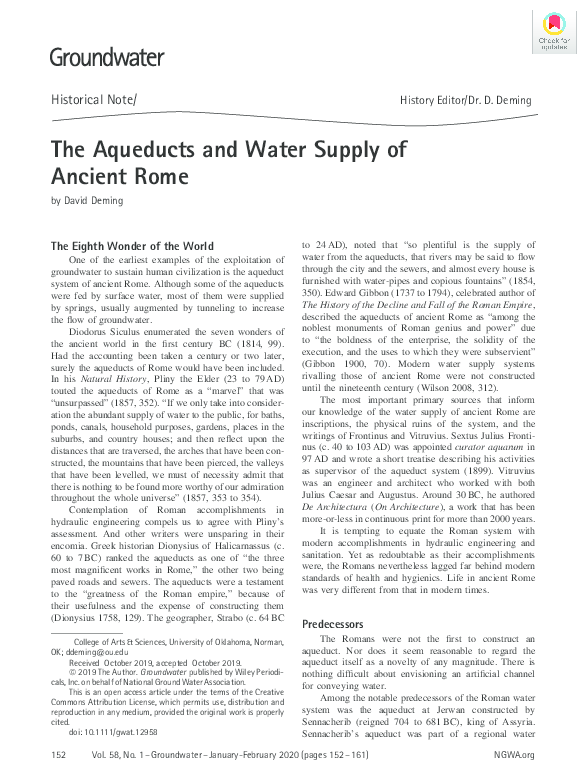 (PDF) The Aqueducts and Water Supply of Ancient Rome