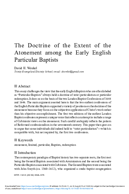 (PDF) The Doctrine of the Extent of the Atonement among the Early ...