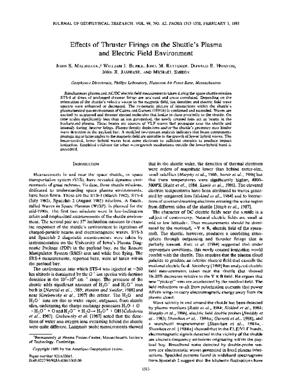 (PDF) Effects of thruster firings on the shuttle's plasma and electric ...