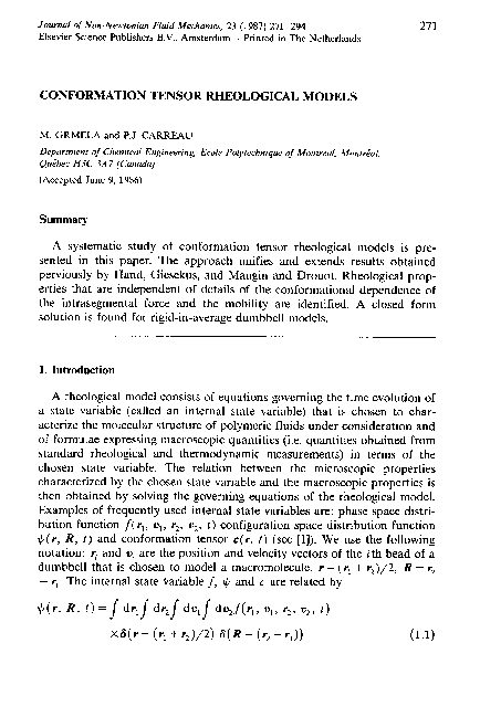 (PDF) Conformation tensor rheological models