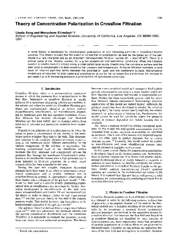 (PDF) Theory of concentration polarization in cross-flow ultrafiltration: gel-layer model and ...