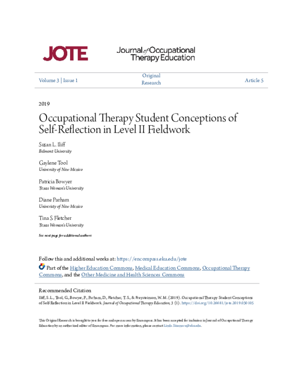 (PDF) Occupational Therapy Student Conceptions of Self-Reflection in ...