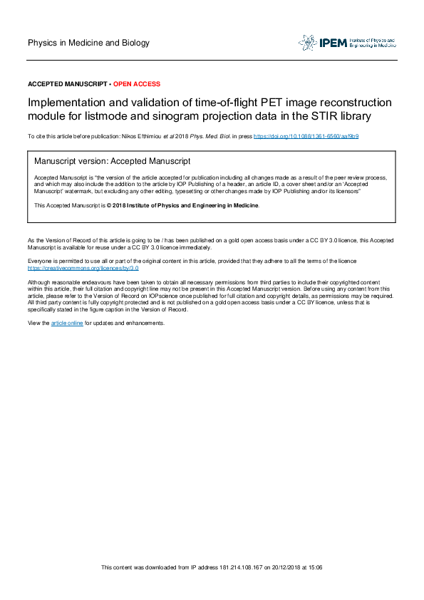 (PDF) Implementation and validation of time-of-flight PET image ...