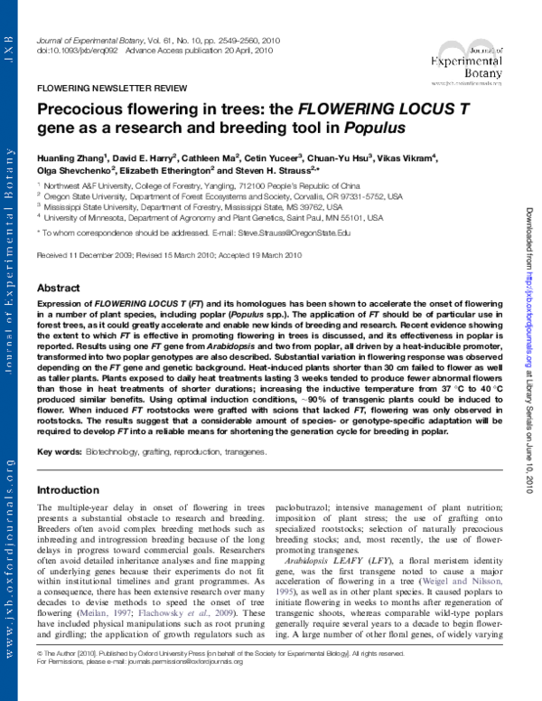 (PDF) Precocious flowering in trees: the FLOWERING LOCUS T gene as a ...