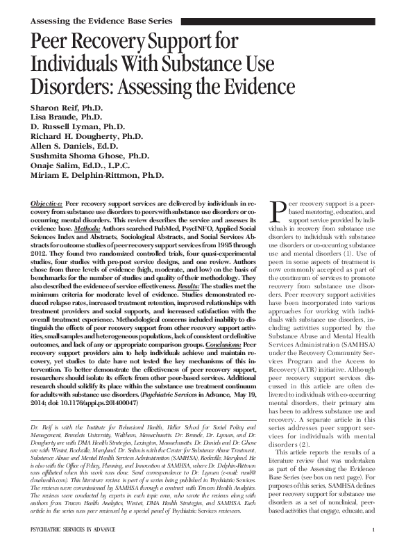 (PDF) Peer Recovery Support for Individuals With Substance Use ...