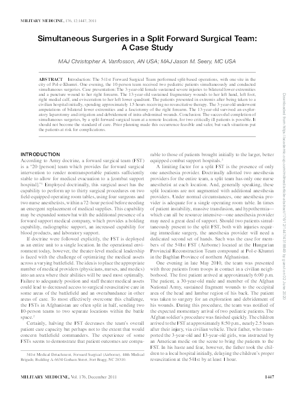 (PDF) Simultaneous Surgeries in a Split Forward Surgical Team: A Case Study