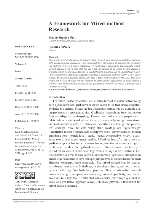 (PDF) A Framework for Mixed-method Research