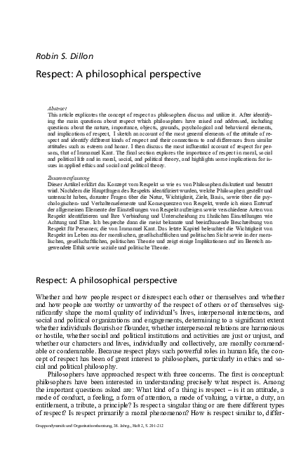 (PDF) Respect: A philosophical perspective