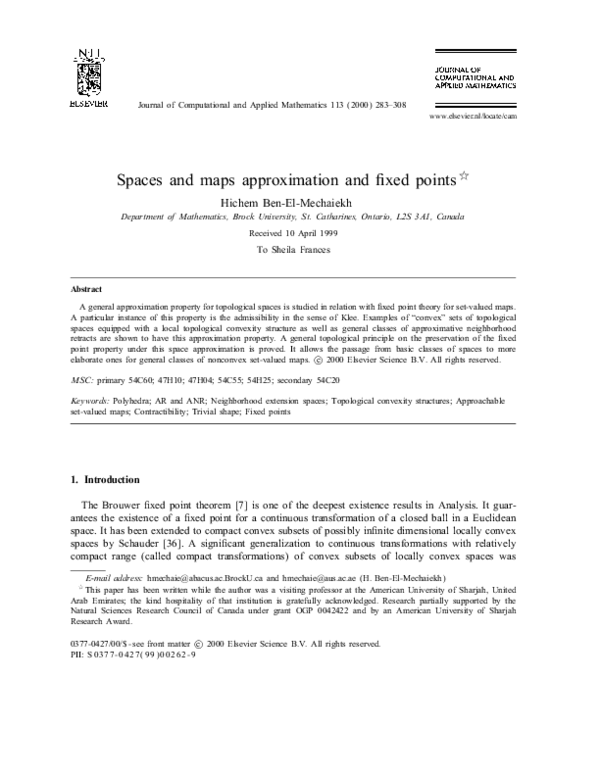 (PDF) Spaces and maps approximation and fixed points