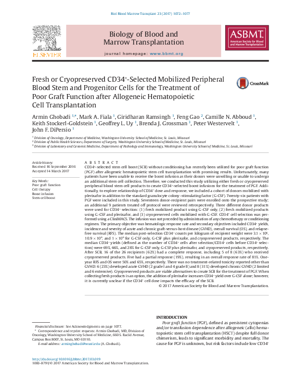 (PDF) Fresh or Cryopreserved CD34(+)-Selected Mobilized Peripheral ...