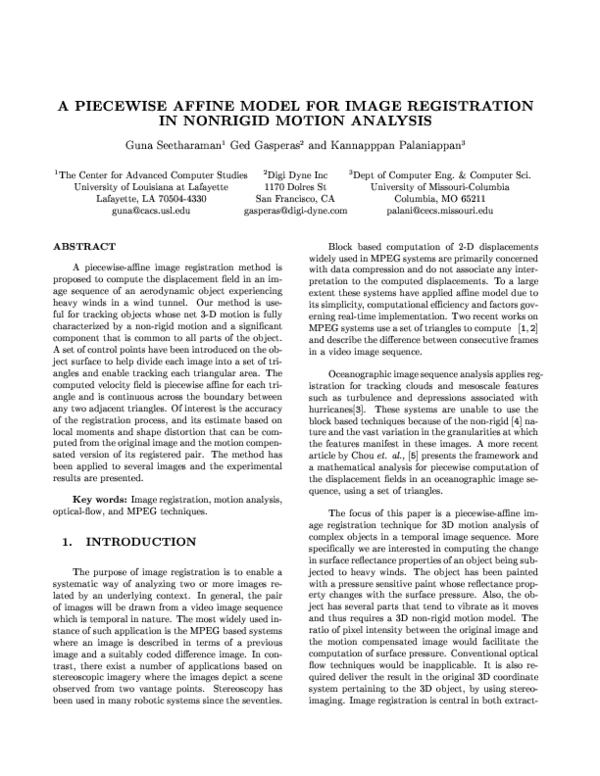 (PDF) A piecewise affine model for image registration in nonrigid motion analysis