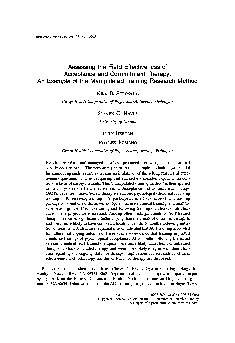 (PDF) Assessing the field effectiveness of acceptance and commitment ...