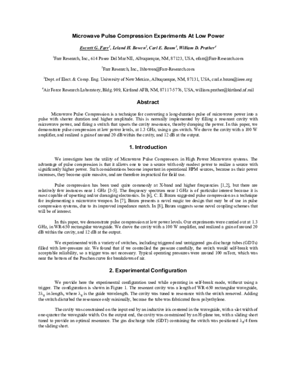 (PDF) Microwave Pulse Compression Experiments At Low Power