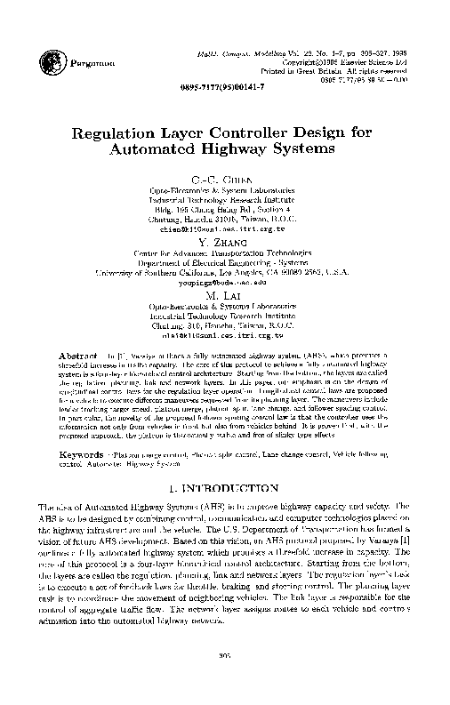 (PDF) Regulation layer controller design for automated highway systems