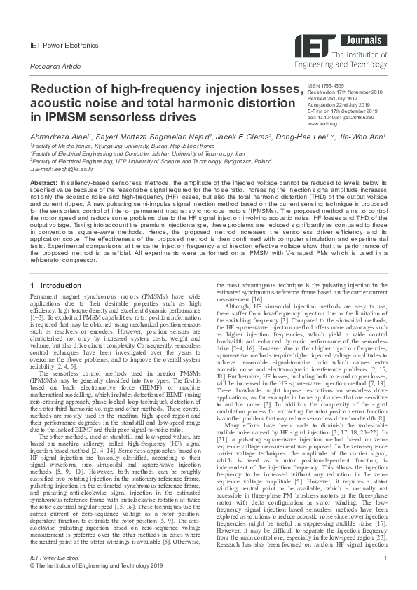 (PDF) Reduction of High-Frequency Injection Losses, Acoustic Noise and ...