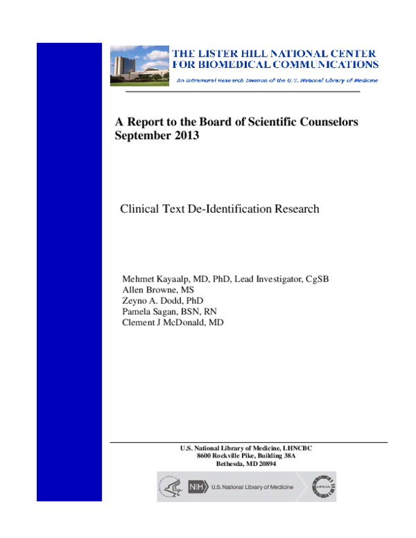Pdf Clinical Text De Identification Research