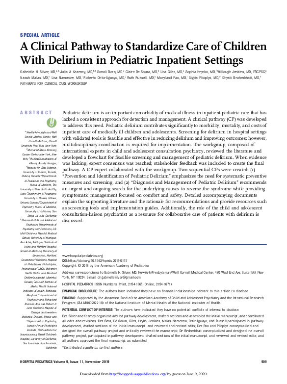 (PDF) A Clinical Pathway to Standardize Care of Children With Delirium ...