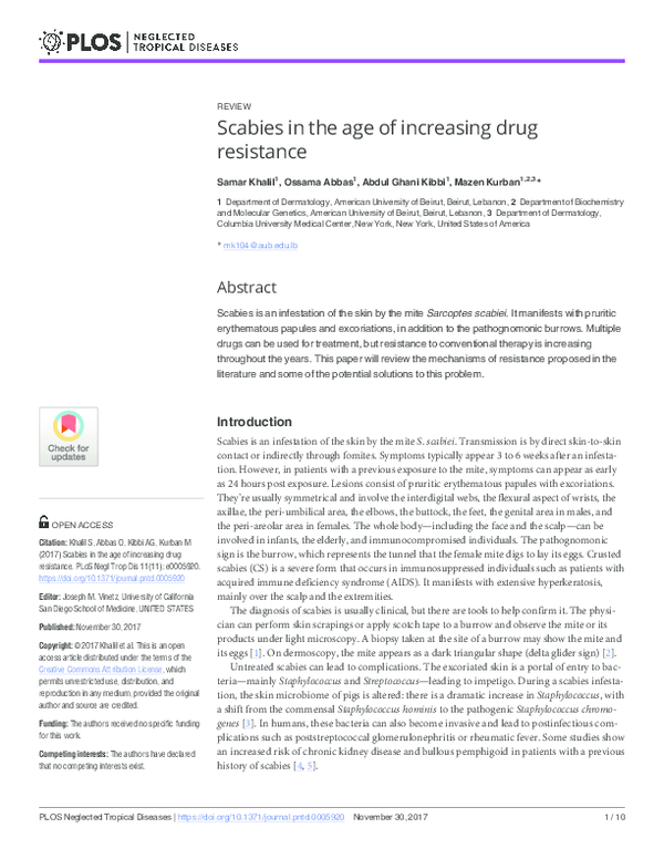 (PDF) Scabies in the age of increasing drug resistance