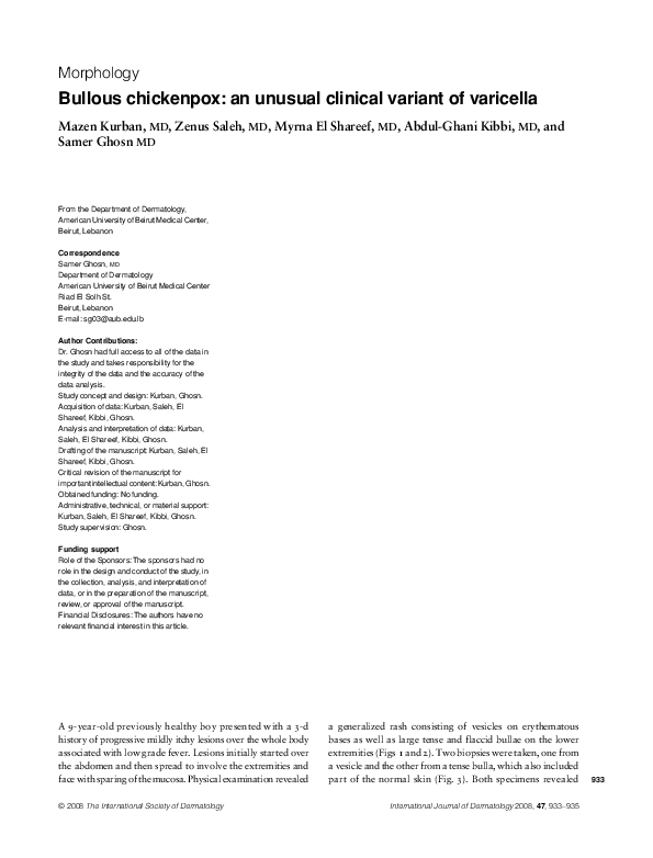 (PDF) Bullous chickenpox: an unusual clinical variant of varicella