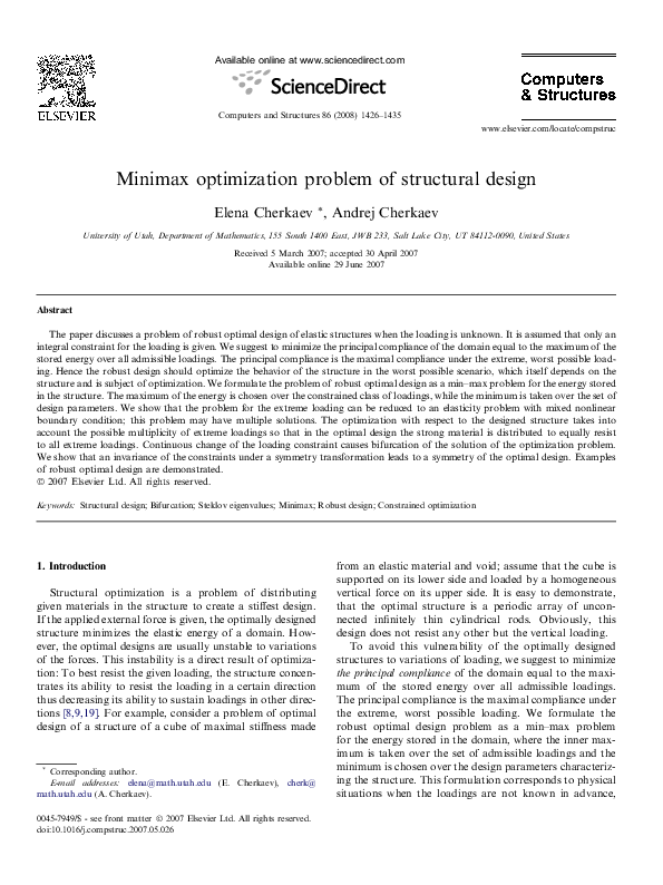 (PDF) Minimax optimization problem of structural design