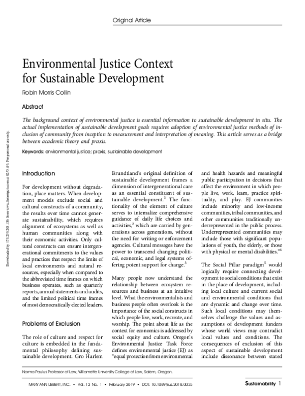 (PDF) Environmental Justice Context for Sustainable Development